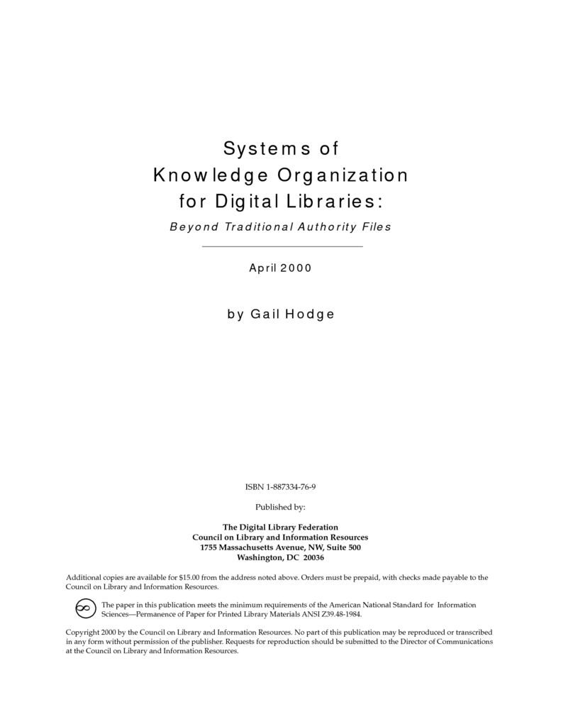 Systems of Knowledge Organization for Digital Libraries: Beyond ...